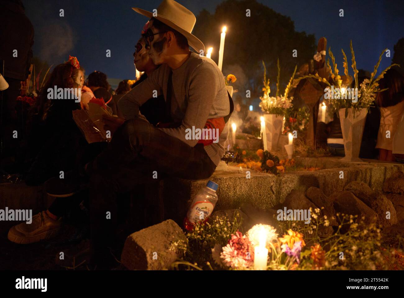 Mexico City, Mexico. 2nd Nov, 2023. Relatives decorate the tombs with ...
