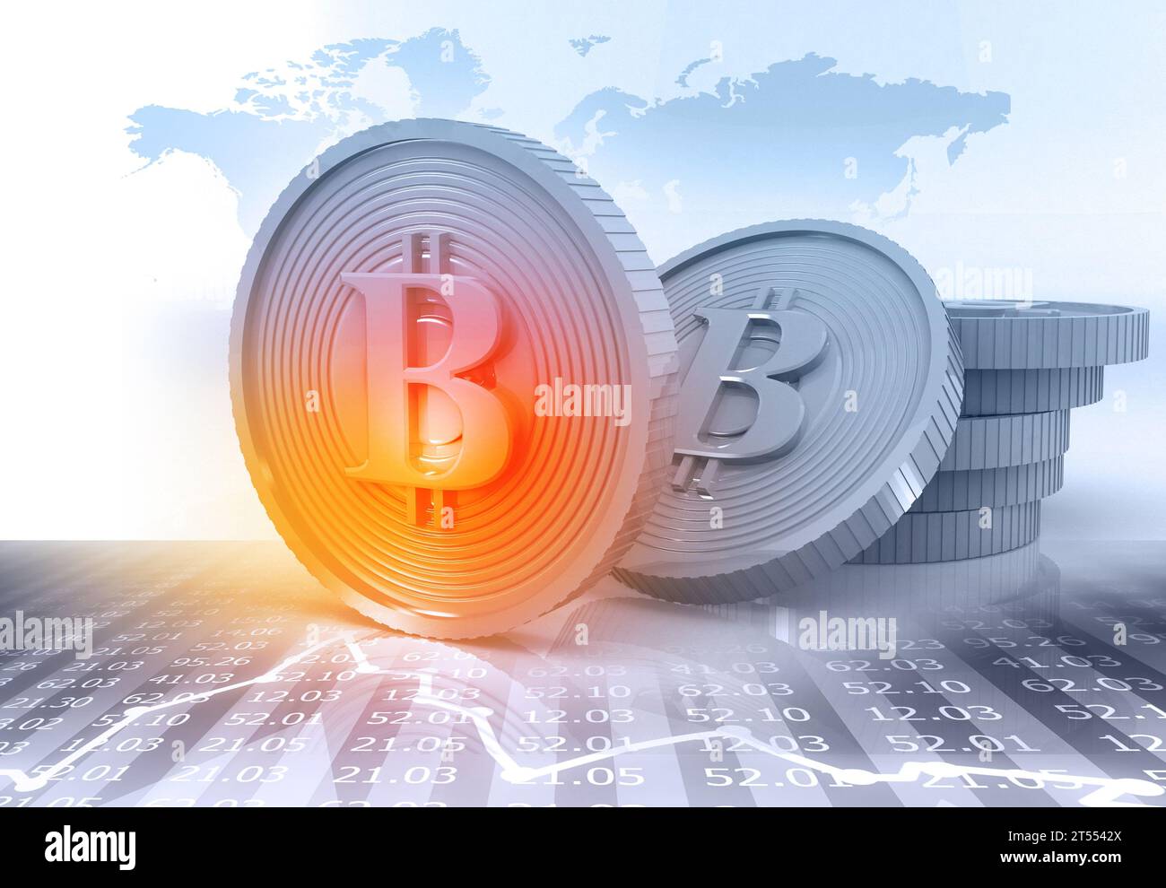 Bit coin of stock market graph background. 3d illustration Stock Photo ...