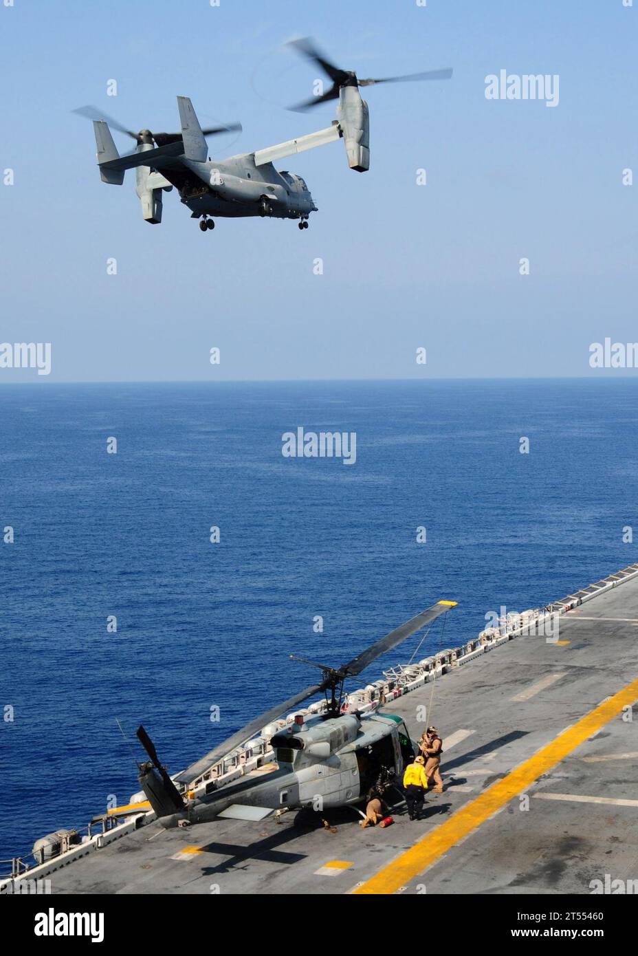 flight ops, MV-22B Osprey, uh-1n huey, USS Bataan (LHD 5 Stock Photo ...