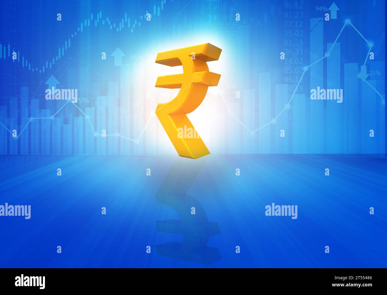 Rupee symbol on stock market graph. 3d illustration Stock Photo - Alamy