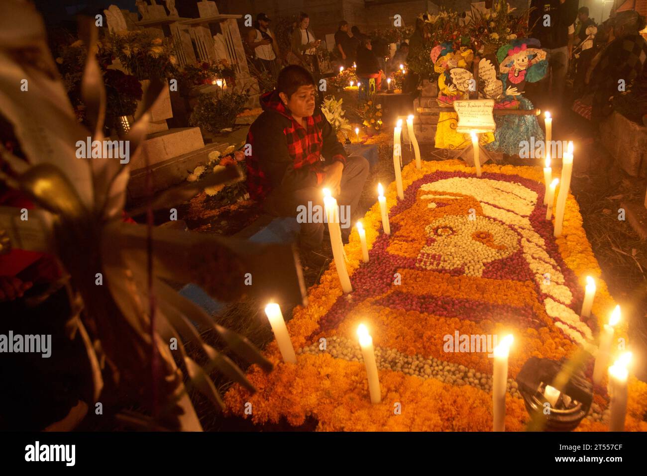 Mexico City, Mexico. 2nd Nov, 2023. Relatives decorate the tombs with ...