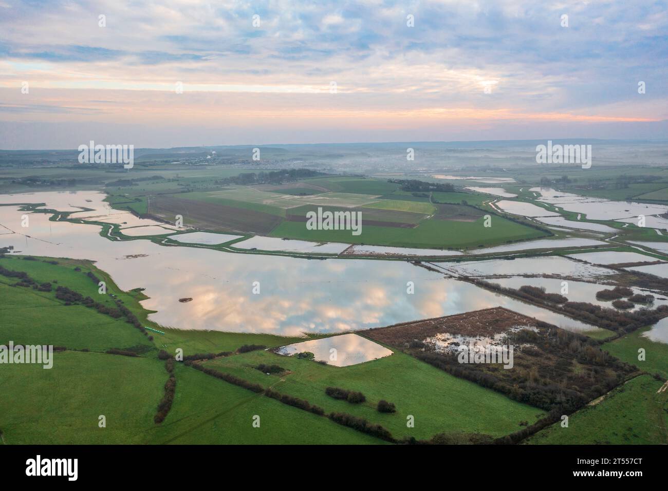 The marshes of Bazinghen covered by water, Opal Coast, Pas de Calais ...