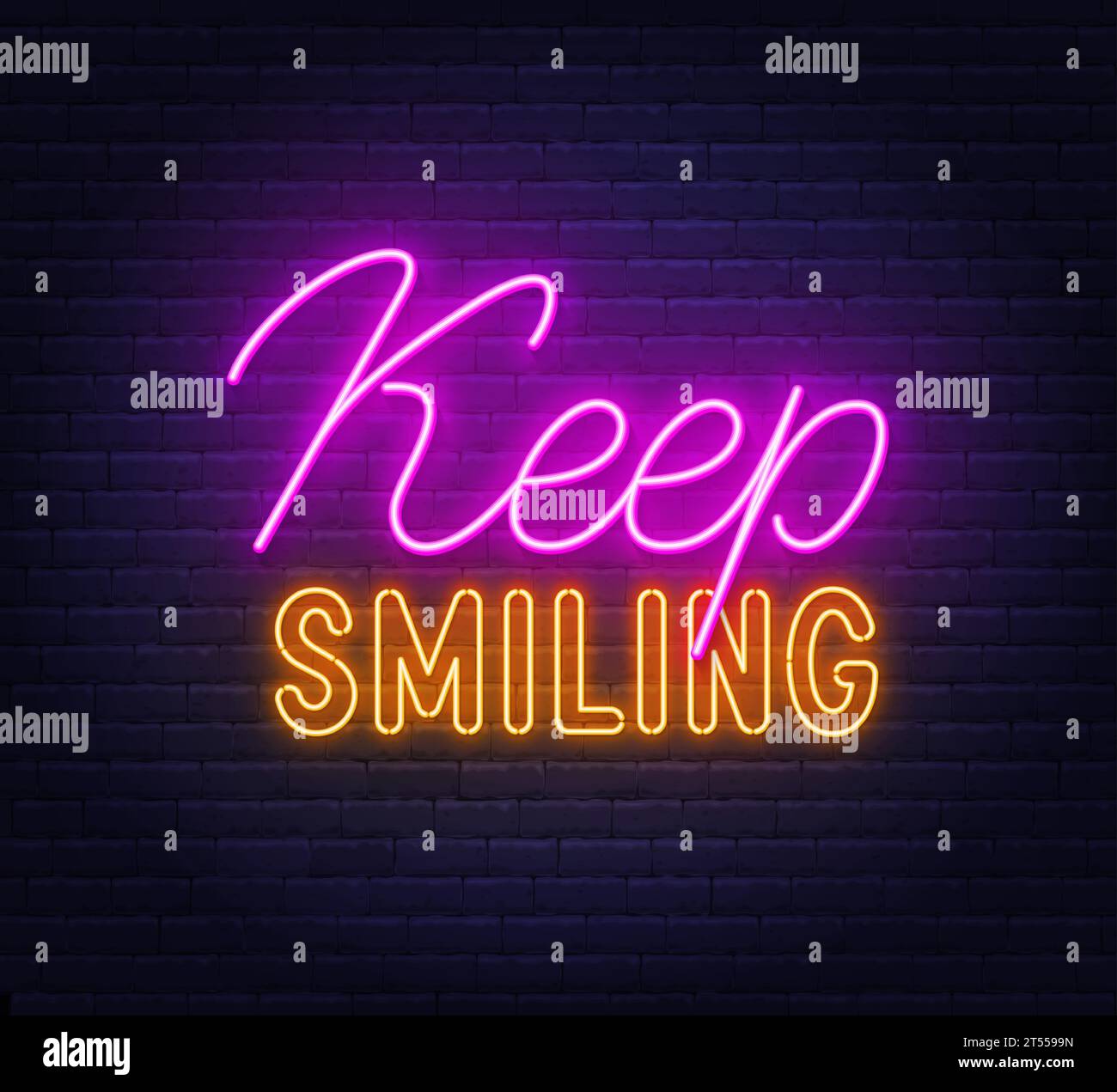Keep Smiling neon lettering on brick wall background Stock Vector Image ...