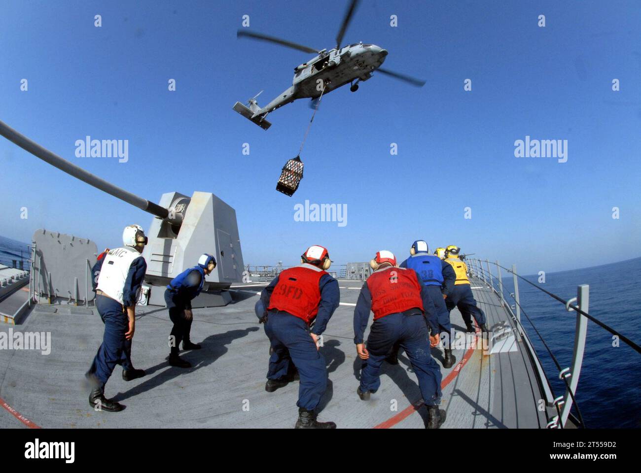 guided-missile destroyer USS Sampson (DDG 102), MH-60S Sea Hawk helicopter, Military Sealift ...