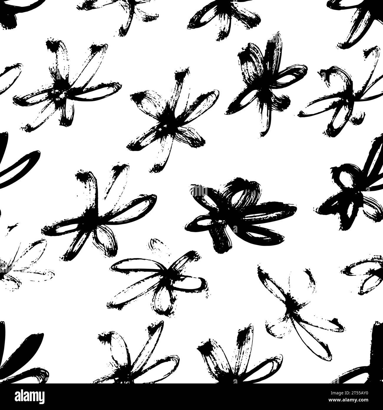 Dry Brush Flower Seamless Pattern. Hand Drawn Artwork Background Stock ...