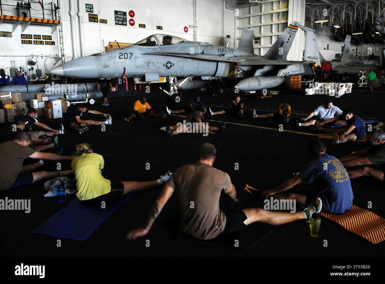 HANGAR BAY, Marines, physical training, Sailors Stock Photo - Alamy