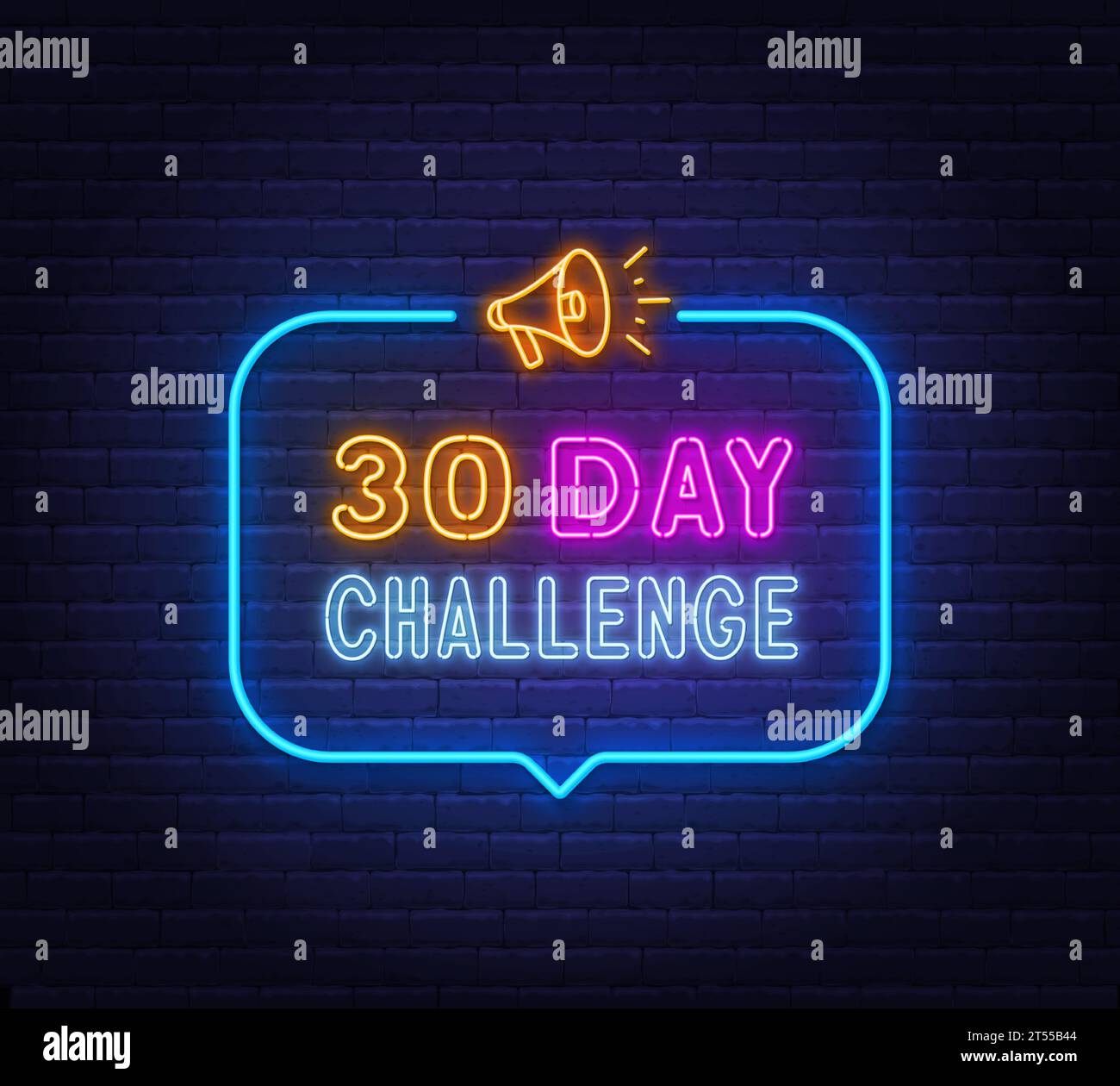 30 day challenge neon sign in the speech bubble on brick wall ...