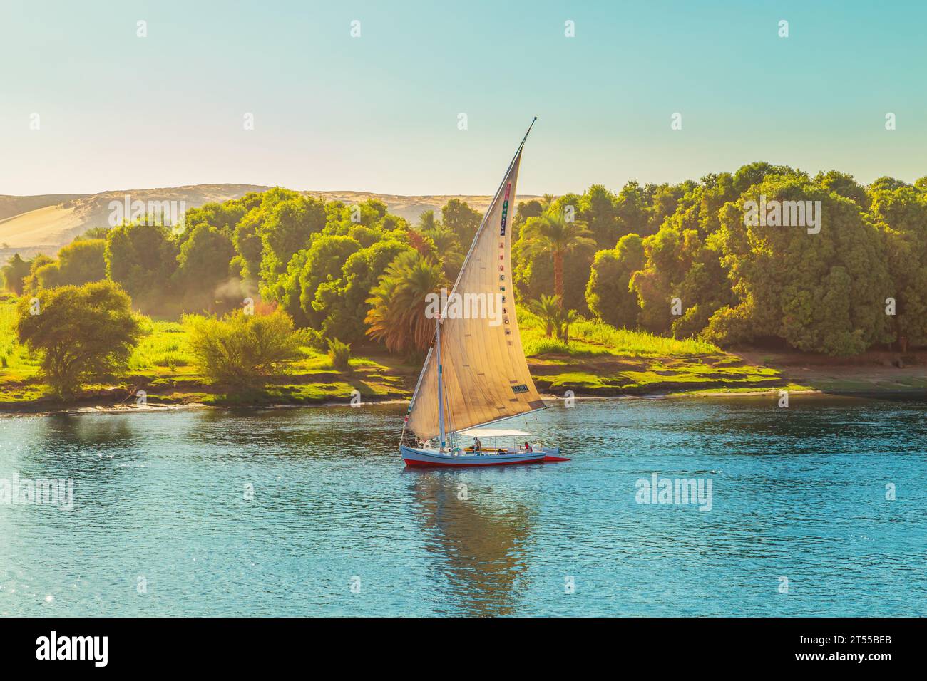 Traditional felucca boat on the Nile River. Magnificent views of the ...