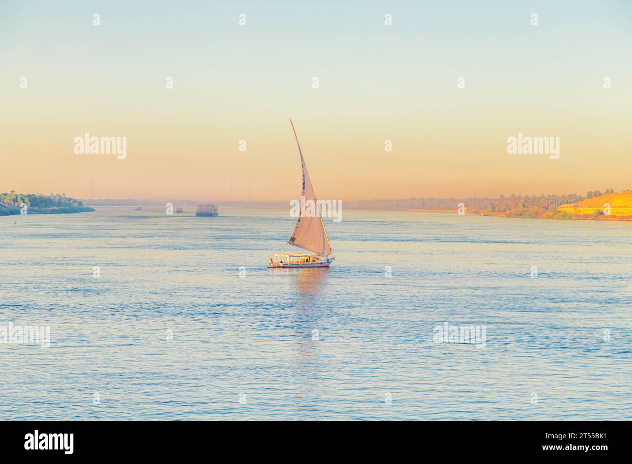 Traditional felucca boat on the Nile River. Magnificent views of the ...