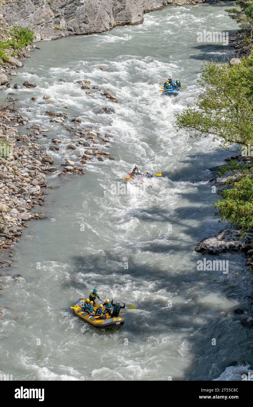 Whitewater rafting on the Ubaye river, Alpes-de-Haute-Provence, France ...