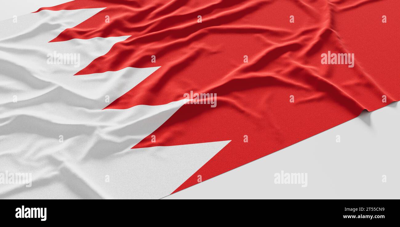 Flag of Bahrain. Fabric textured Bahrain flag isolated on white ...