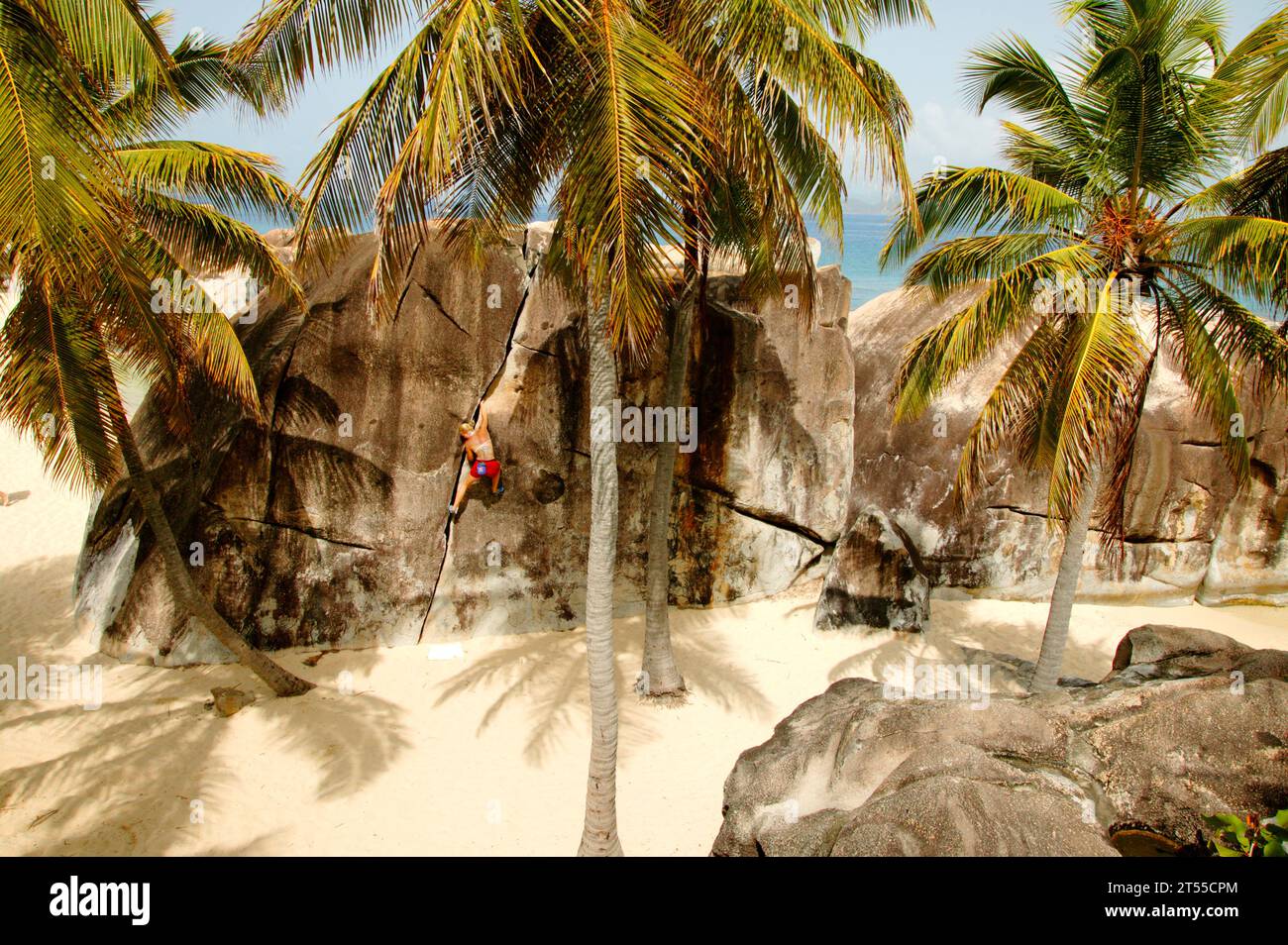 Bouldering on the beach, Spring Bay, Virgin Gorda, British Virgin ...