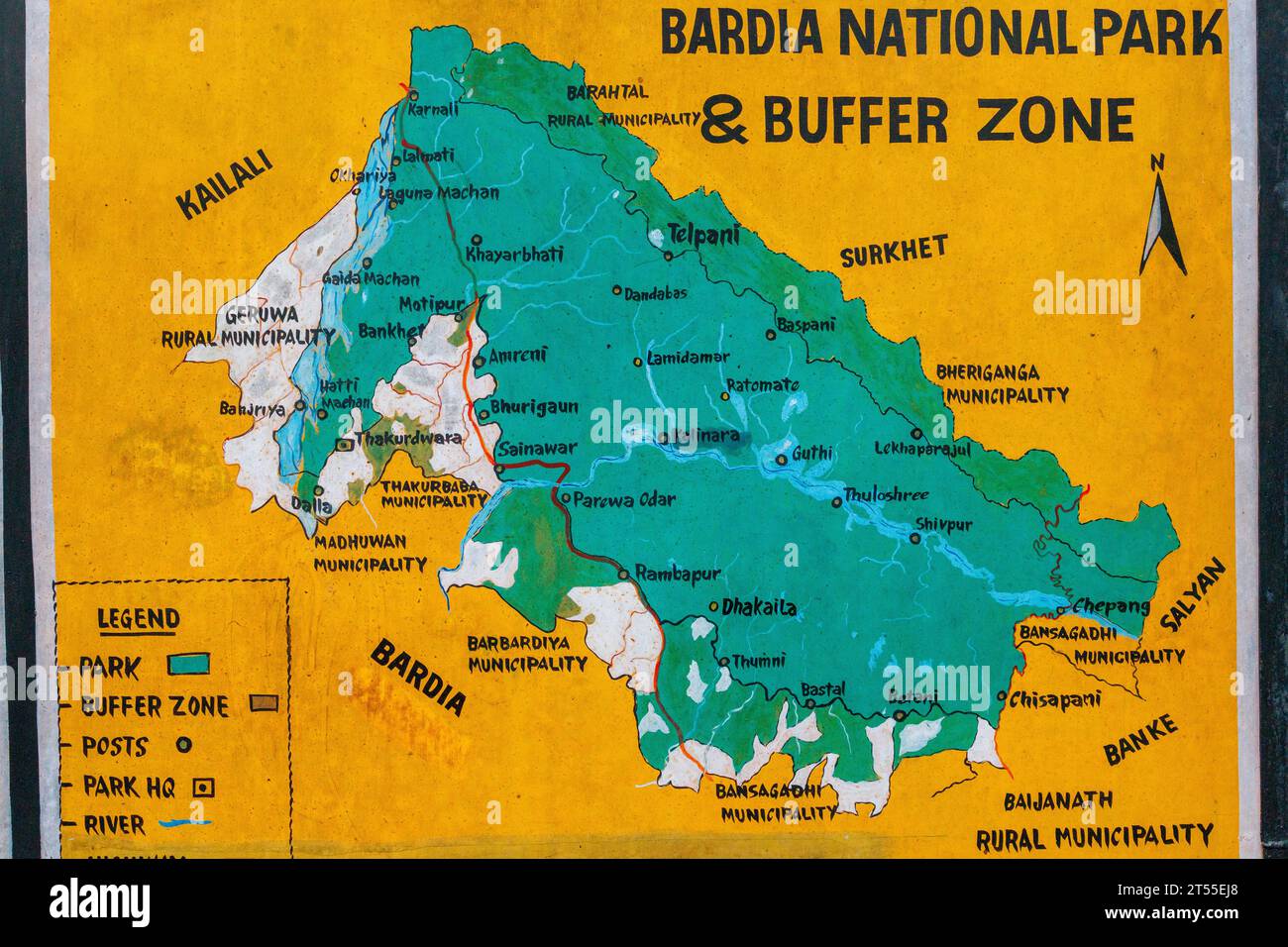 Information panel, map of the national park at the main entrance to the ...