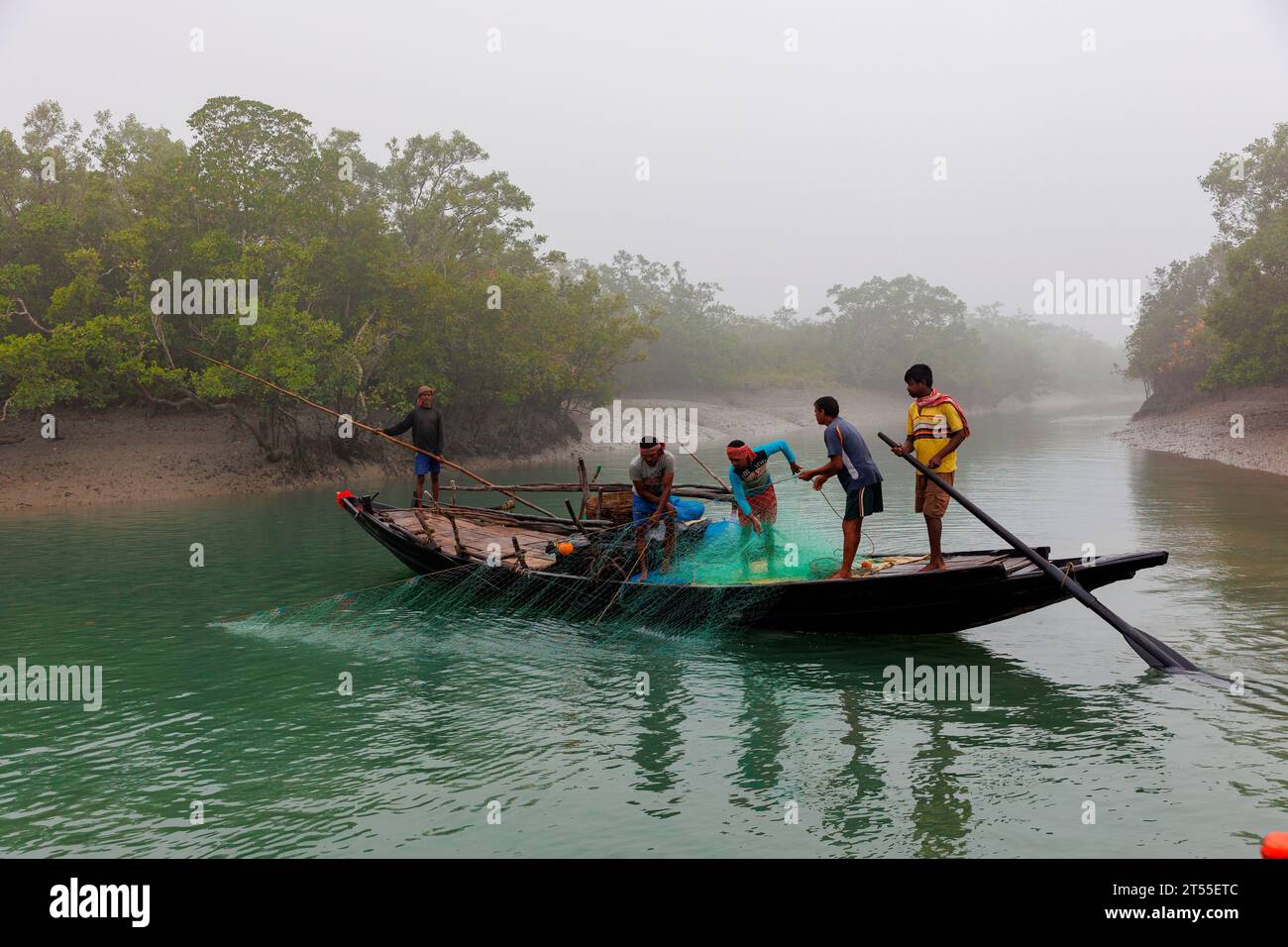Local fishing boat on a Sunderbans inlet, Sunderbans, Ganges Delta, Bay ...