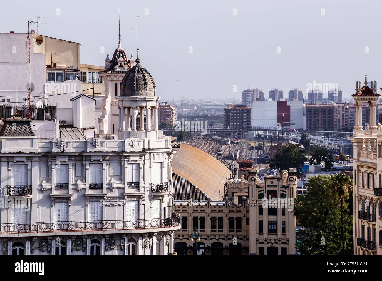 Valencia train station with skyline Stock Photo - Alamy