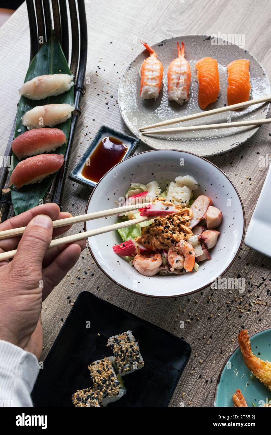 Top angle shot of traditional Japanese food dishe Stock Photo - Alamy