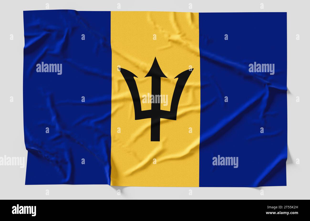 Flag of Barbados. Fabric textured Barbados flag isolated on white ...