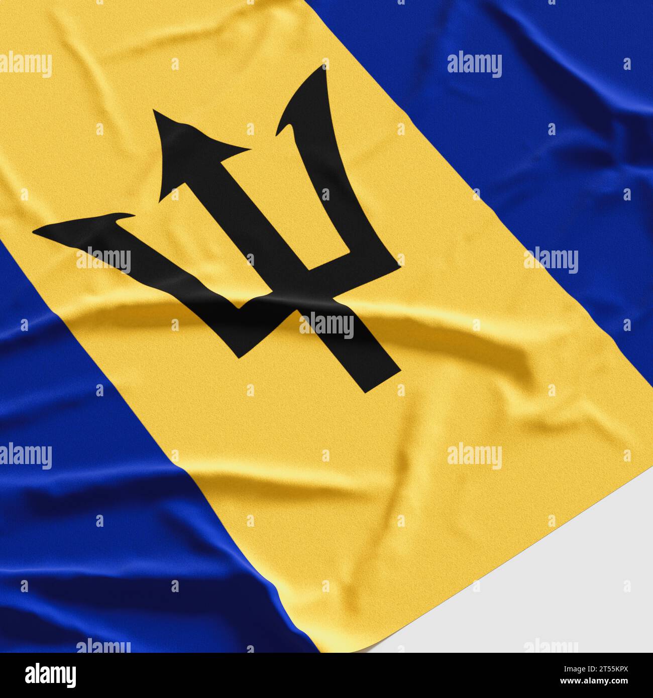 Flag of Barbados. Fabric textured Barbados flag isolated on white ...