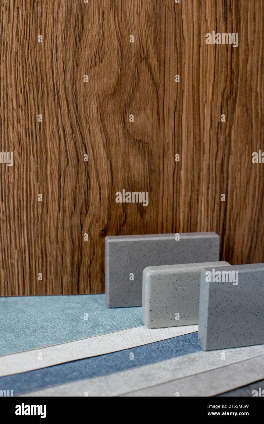 Close up combination of interior material containing set of artficial ...