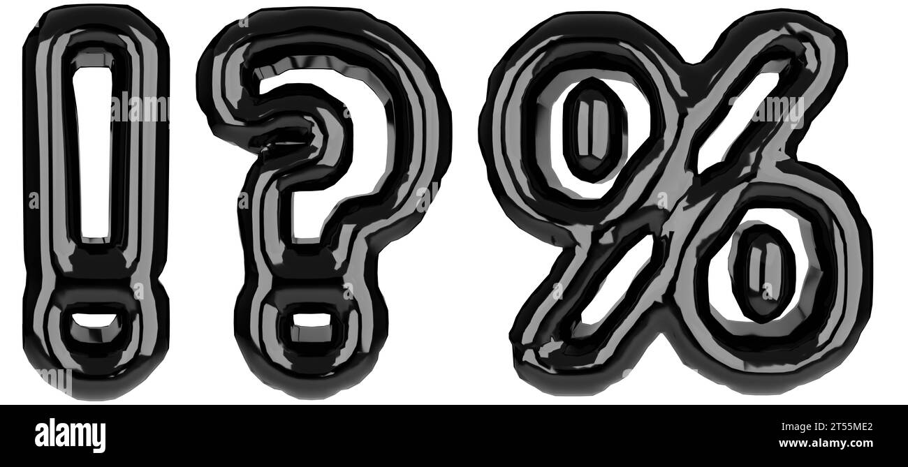 Inflated glossy black symbol illustration. 3D render of latex bubble ...