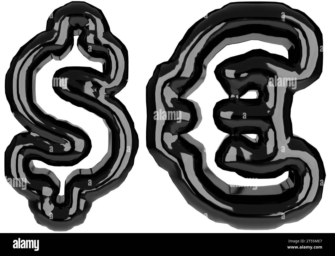 Inflated glossy black money symbol illustration. 3D render of latex ...