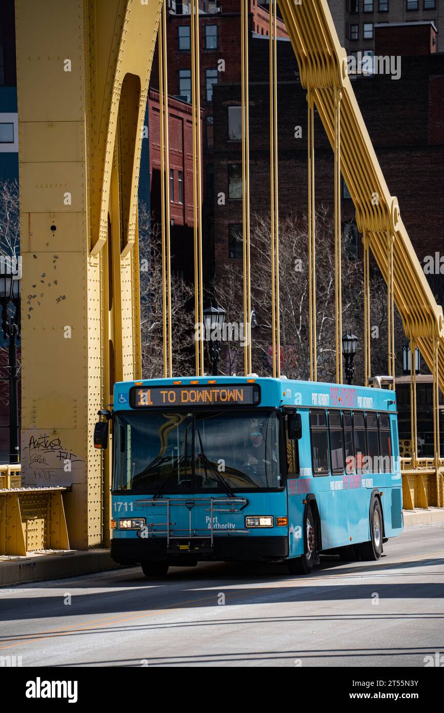 Bus on bridge USA Stock Photo - Alamy
