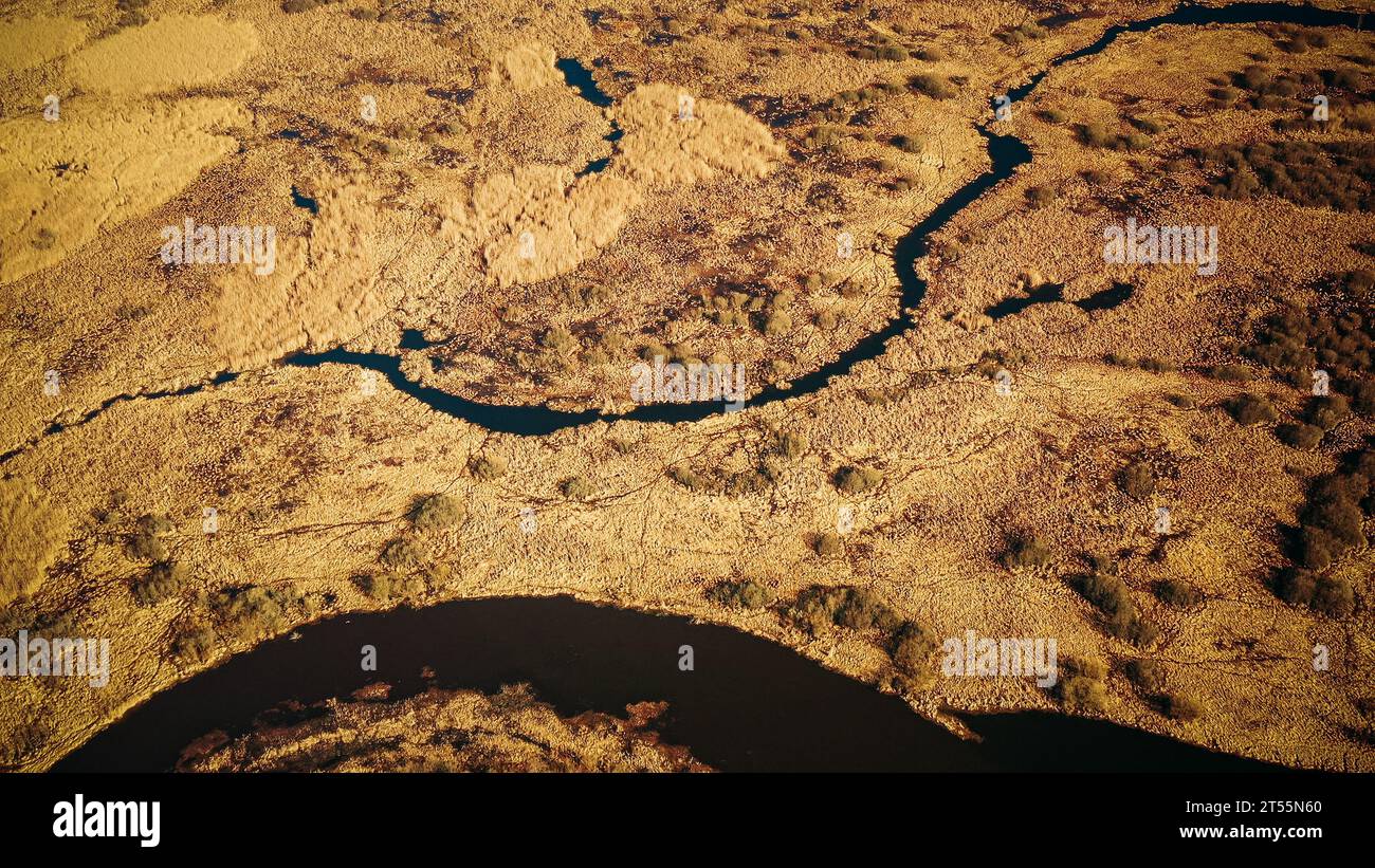Aerial View Curved River In Early Spring Landscape. River bends Stock ...