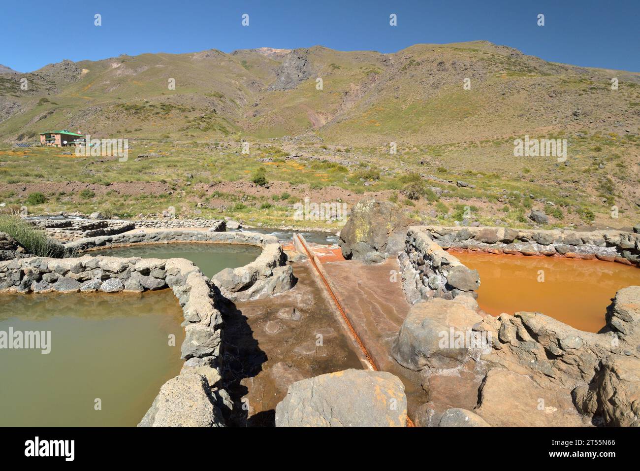 San Pedro thermal baths, Rio Teno valley, Andes, Maule region, Chile ...