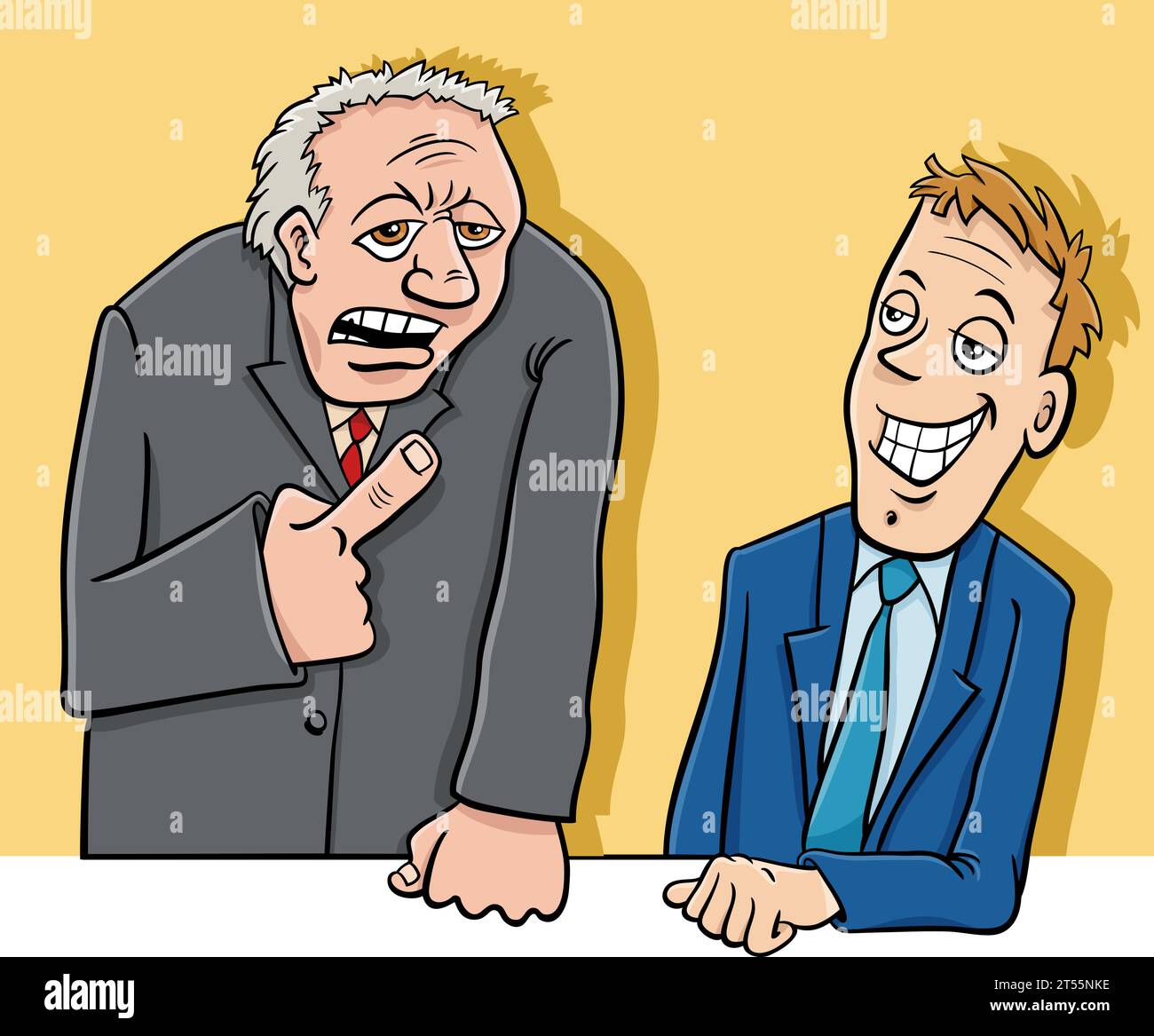 cartoon illustration of two men or businessmen having a discussion or ...