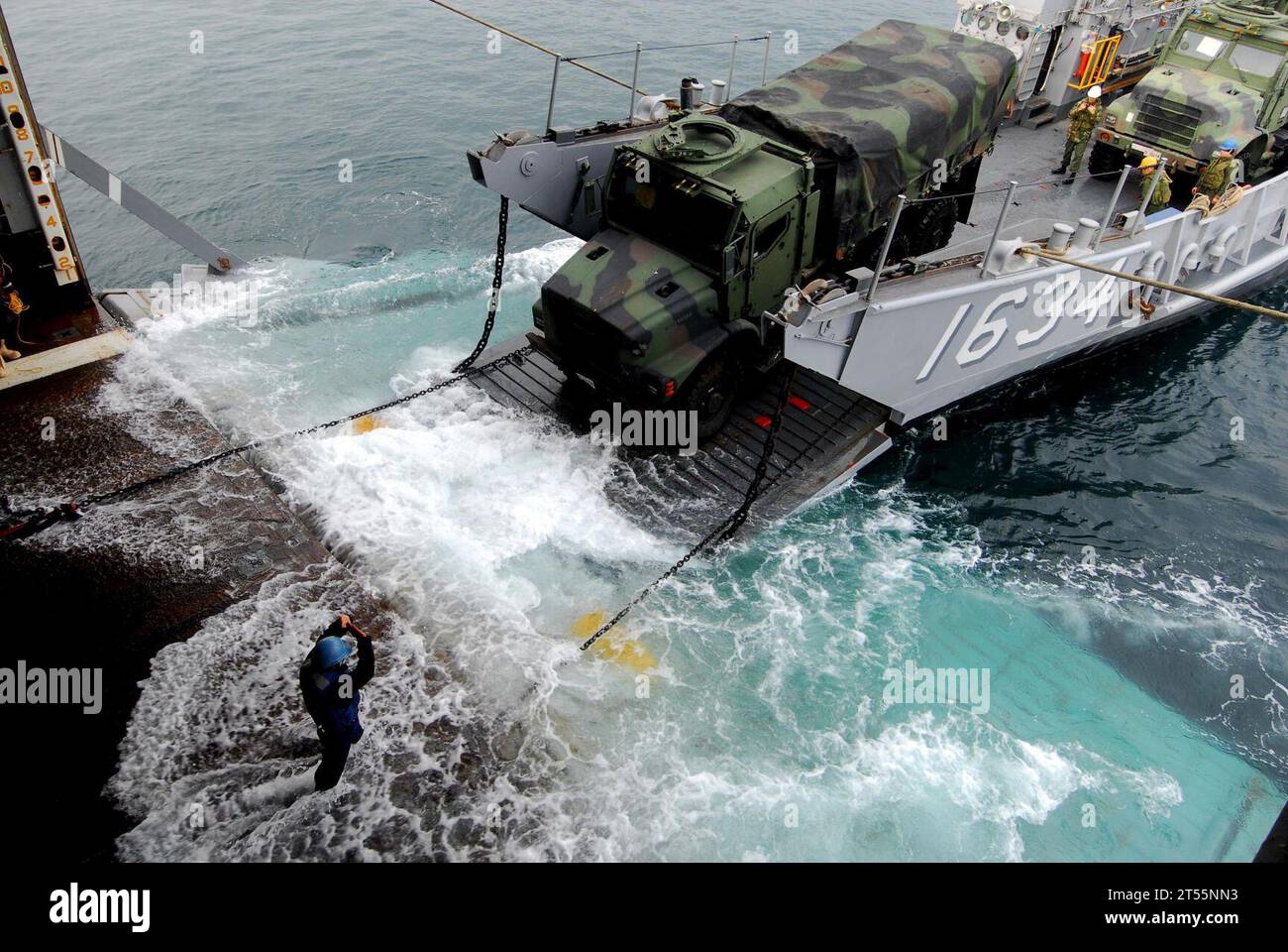 joint training exercise, Landing craft utility, LCU, off load trucks ...