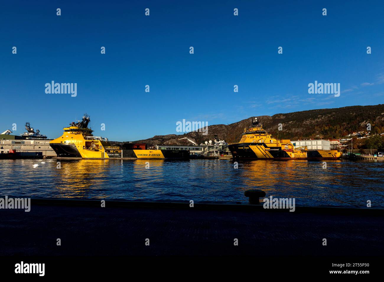 Ice-class offshore supply vessels Magne Viking and Coey Viking moored ...