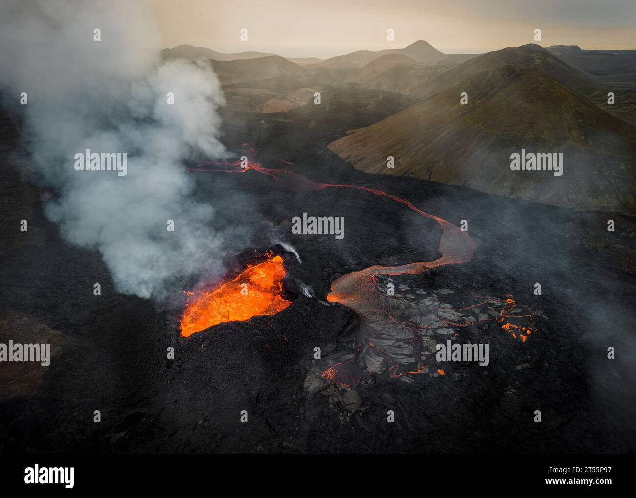 Drone aerial photo of Icelands 2023 Iceland Volcano Eruption Stock ...