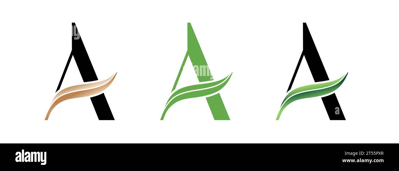 Set of sign letter A with leaf for emblem, label, sign, logo, logotype ...