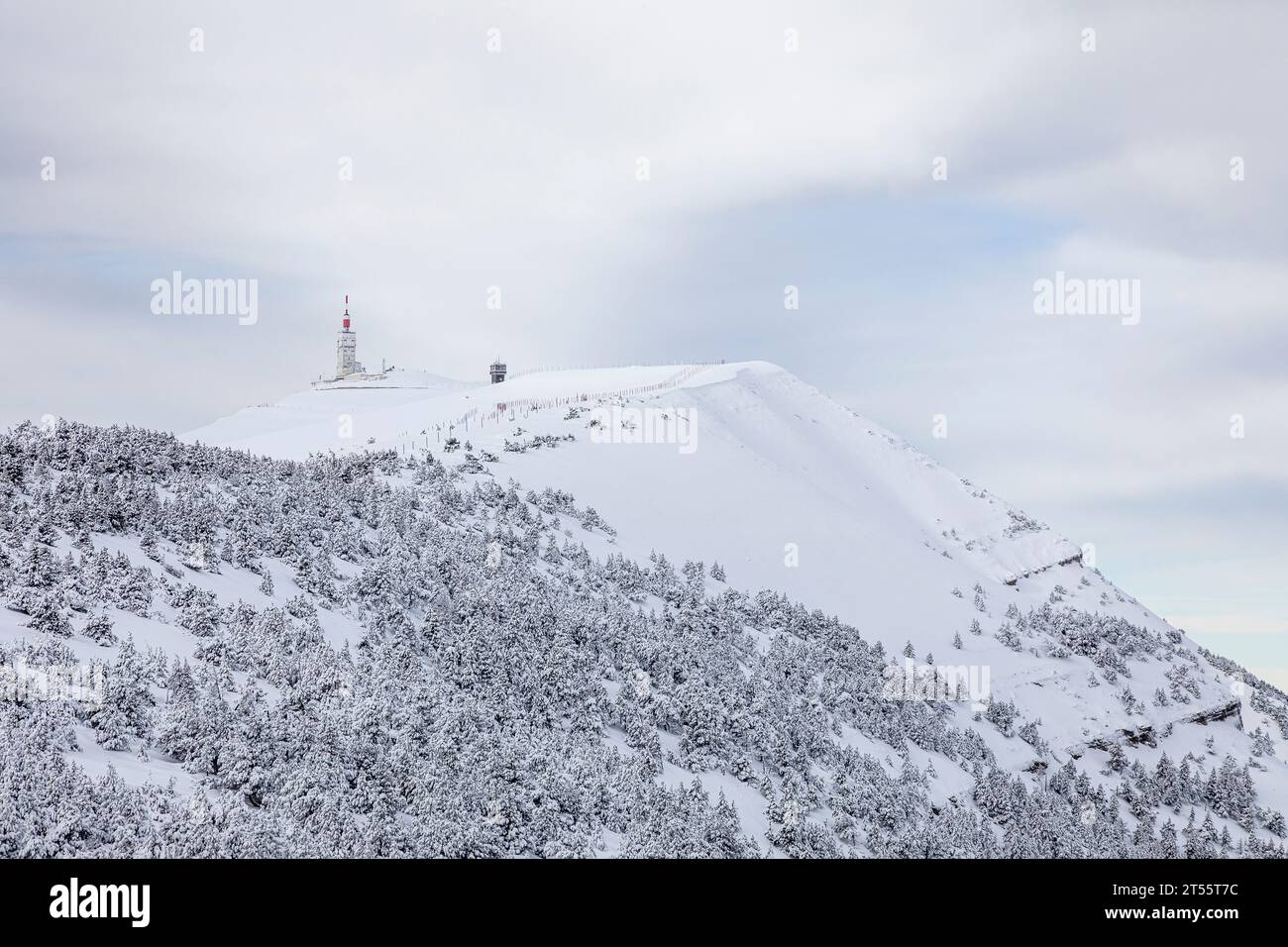 Snow-covered ridge and north face of Mont Ventoux, Provence, France ...