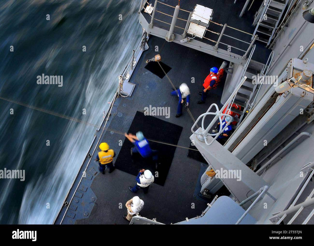 line handling, people, Sailors, ships. msc, UNREP, waves Stock Photo ...