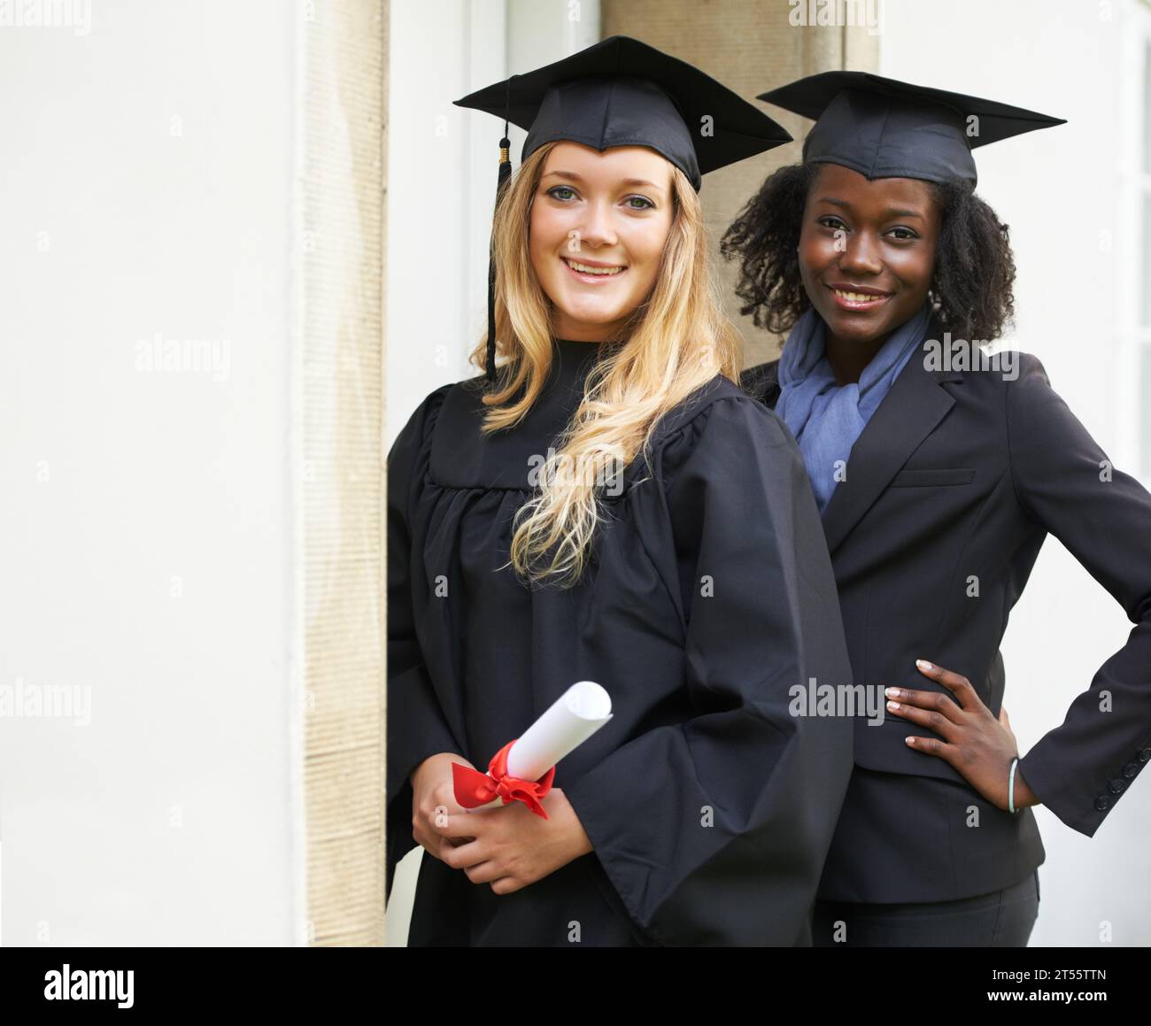 Graduation cap, students and friends for college achievement ...