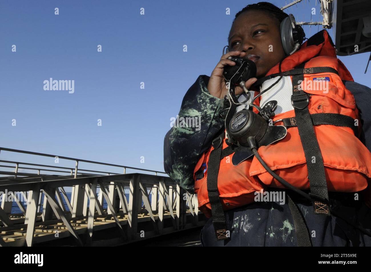 Man Overboard drill, Sailor, sound-powered telephone Stock Photo - Alamy
