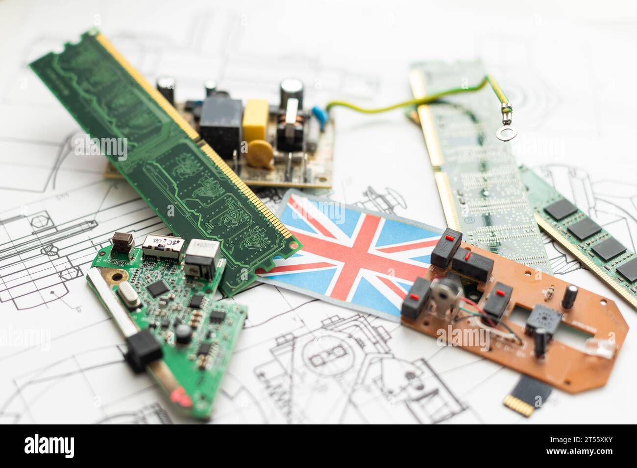 Semiconductor printed circuit board. Concept: British semiconductor ...