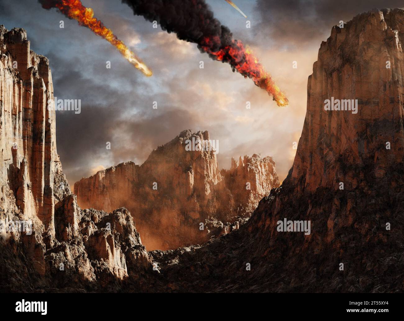 Asteroid falling on ground, 3D Render Stock Photo - Alamy