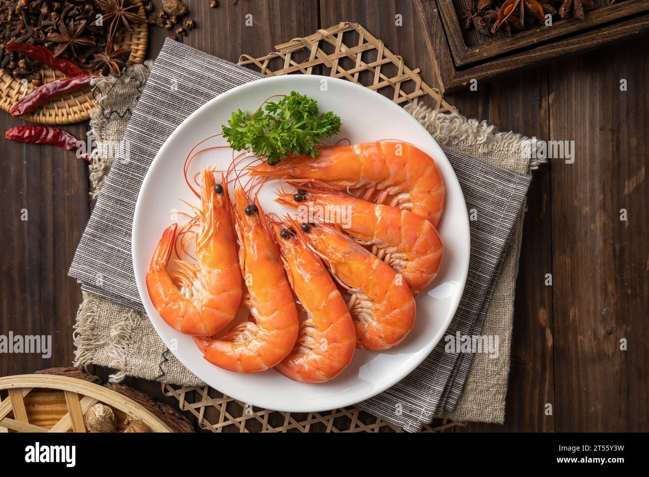 Steamed Shrimp (Prawn) with Minced Garlic，Poached Shrimp Stock Photo ...