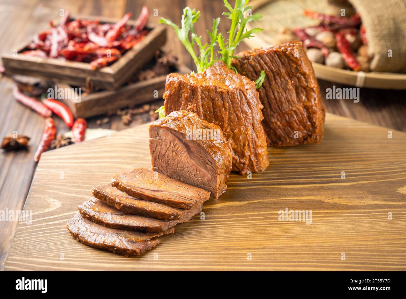 Sliced beef with tendon close up. Spiced beef,braised beef shank ...