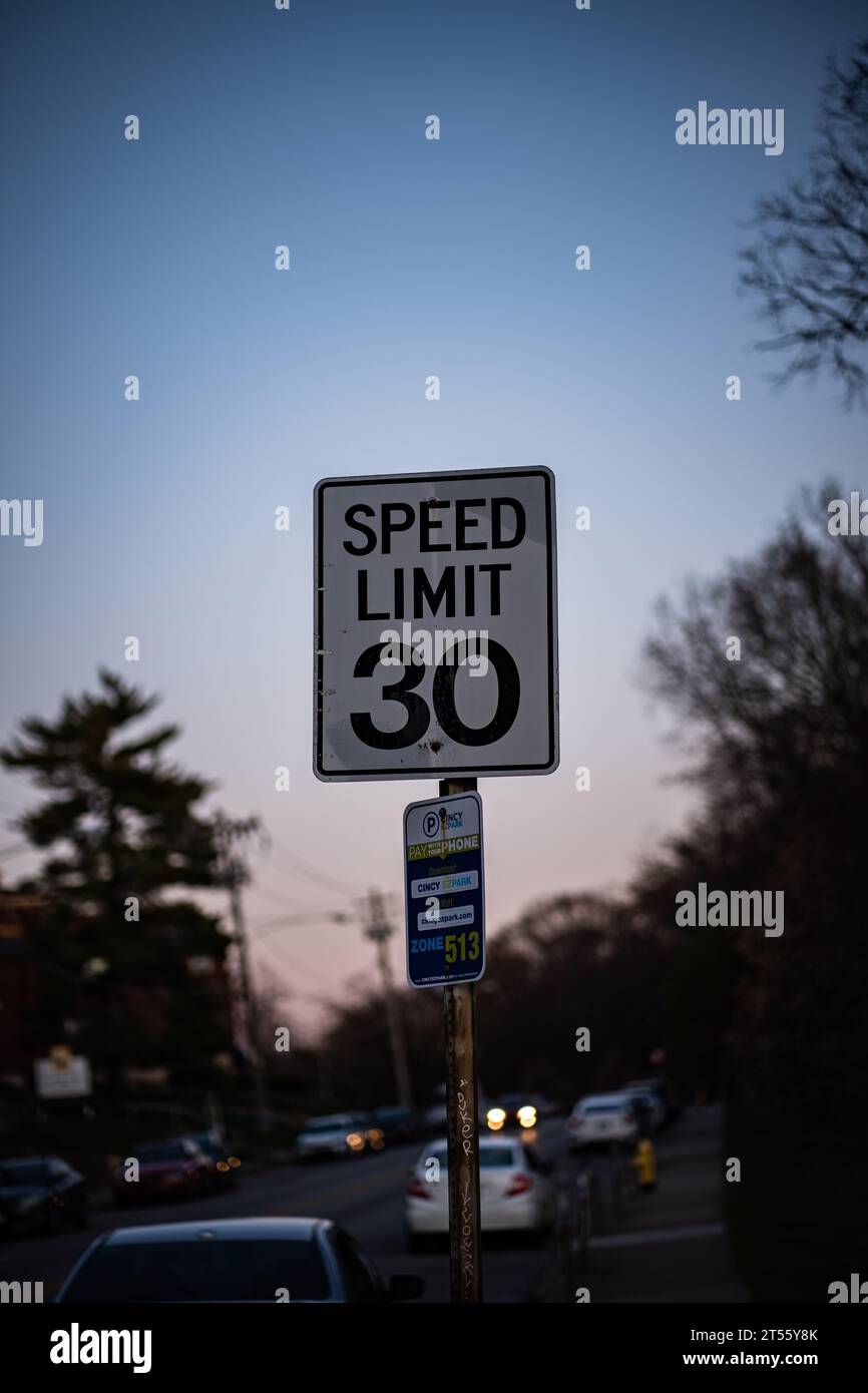 Speed Limit 30 sign at sunset Stock Photo - Alamy