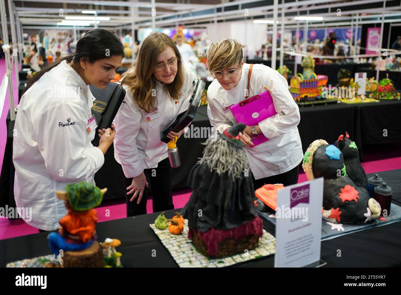 Judging takes place of the competition cakes during Cake International ...