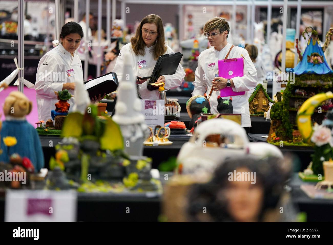 Judging takes place of the competition cakes during Cake International ...
