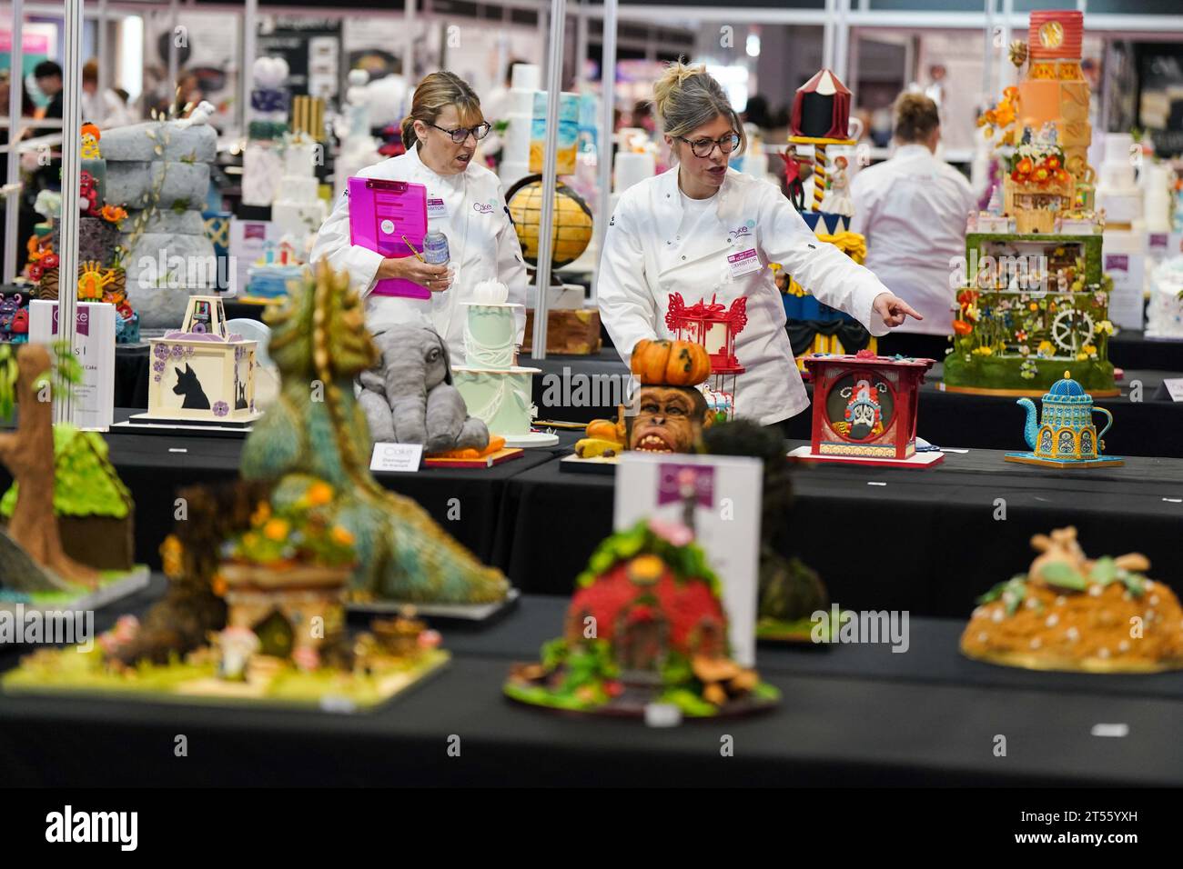Judging takes place of the competition cakes during Cake International ...