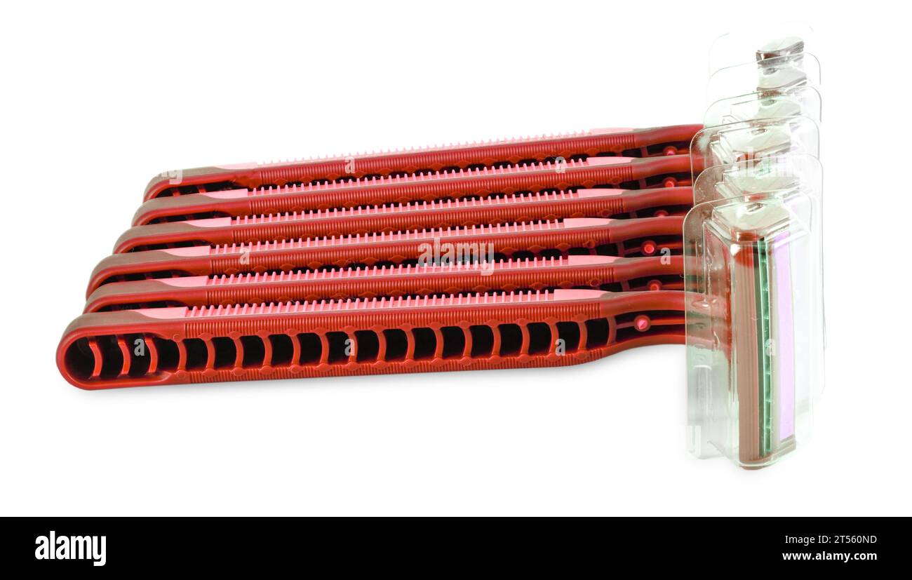 The Red disposable shaving razor isolated on white background Stock ...