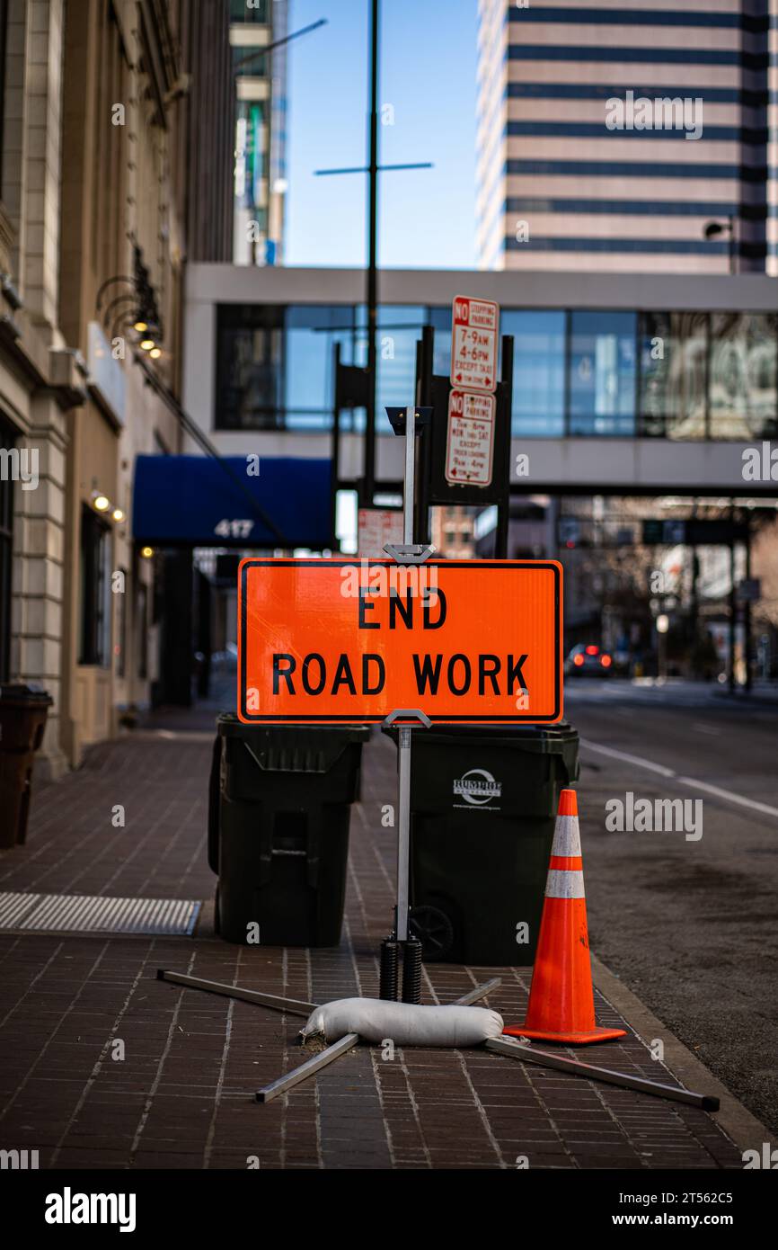 End Road work Sign USA Stock Photo - Alamy