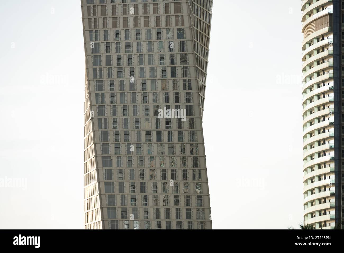 Close-up view of some modern skyscrapers and towers in Dubai Marina ...