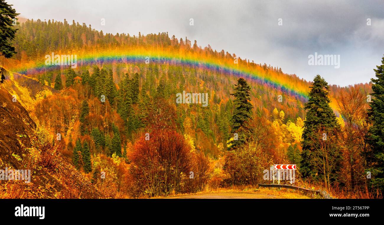 Autumn mountain landscape with rainbow Stock Photo - Alamy