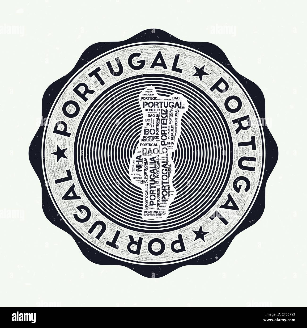 Portugal seal. Country round logo with shape of Portugal and country ...